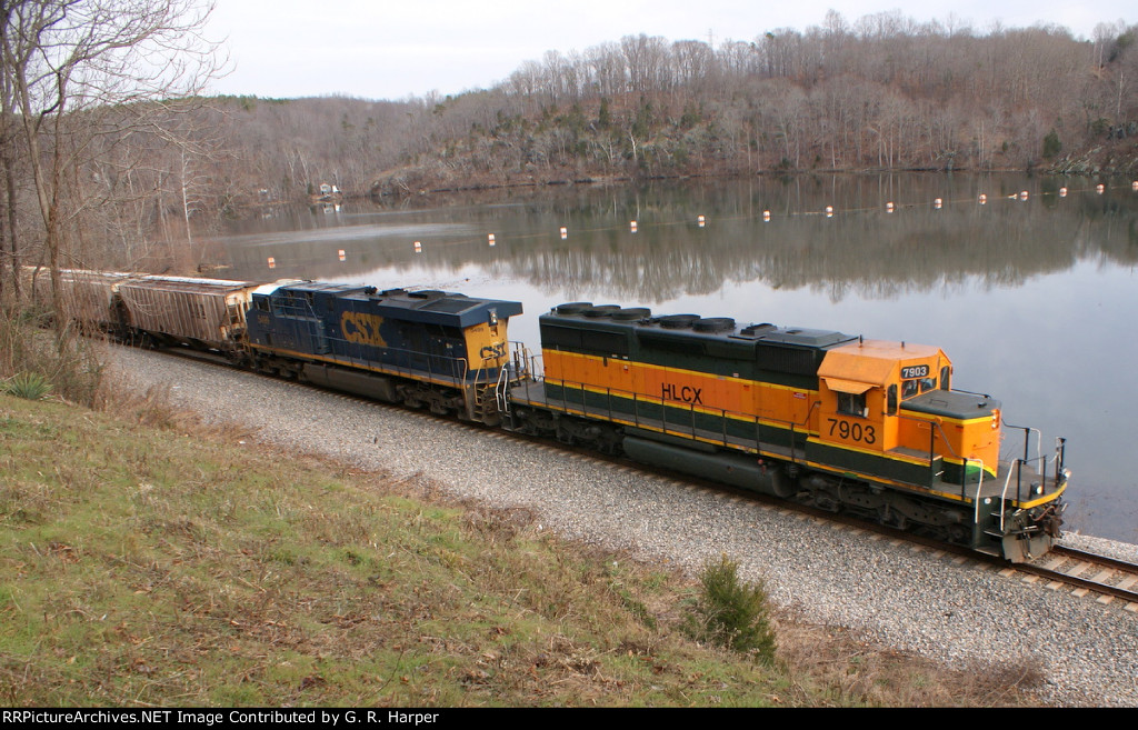 509 - HLCX 7903 on grain train G85217 past Reusens Dam pond